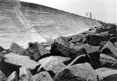 Photograph of row of completed sections of Seawall